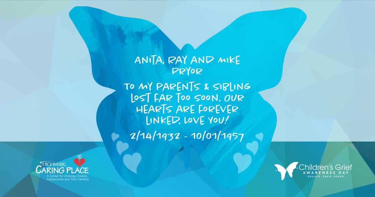 Butterfly dedicated to Anita, Ray and Mike Pryor - Illuminating HOPE